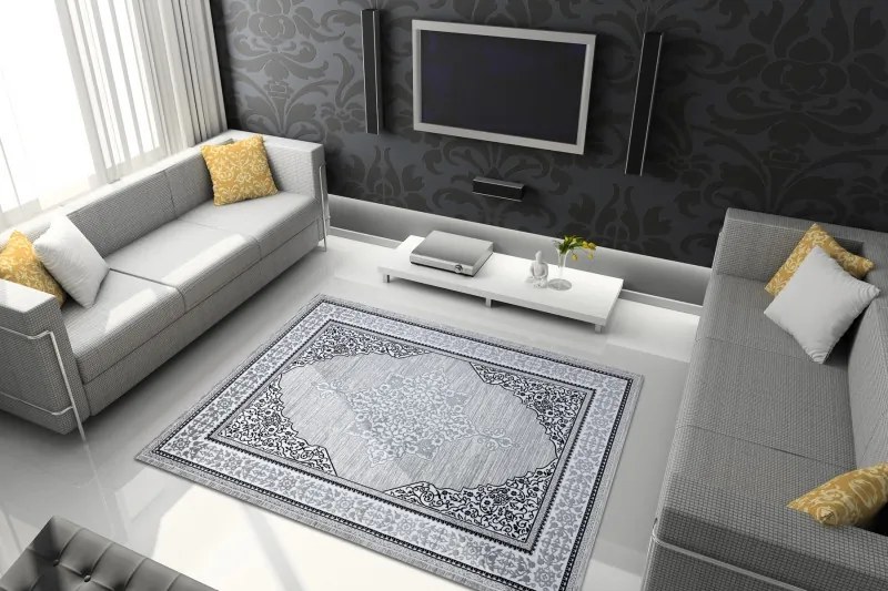 Dywany Łuszczów, Kusový koberec Gloss 8490 52 Ornament ivory/grey, 140x190, šedá, chodba / předsíň