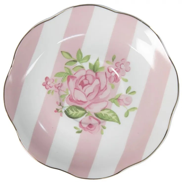 Růžový puntíkatý porcelánový šálek s podšálkem se vzorem růžiček Sweet Roses – 200 ml