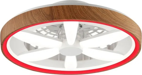 Brilliant G80935/76 Stmívatelné LED svítidlo GAIANO dekor DŘEVO, reverzní VENTILÁTOR LED RGB