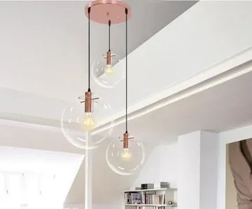 Toolight - Závěsné skleněné stropní svítidlo LASSI 20 + 25 + 30 cm 3xE27, růžové zlato, OSW-00133