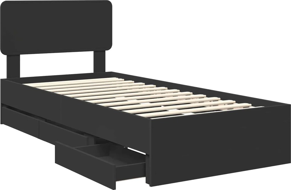 Rám postele se zásuvkou Černý 100 x 200 cm Dřevěný materiál 3412214