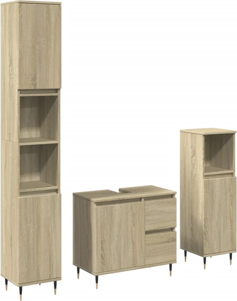 3dílný set koupelnového nábytku dub sonoma kompozitní dřevo 3307676