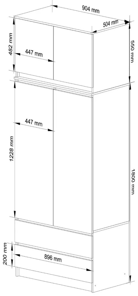 Šatní skříň s nástavcem Star 90 cm bílá/černá lesk