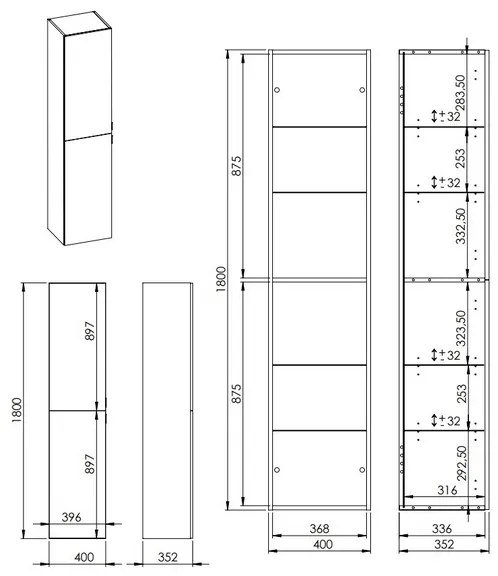 LOTOSAN univerzální vysoká skříňka 40cm, antracit matná AQ UN8318