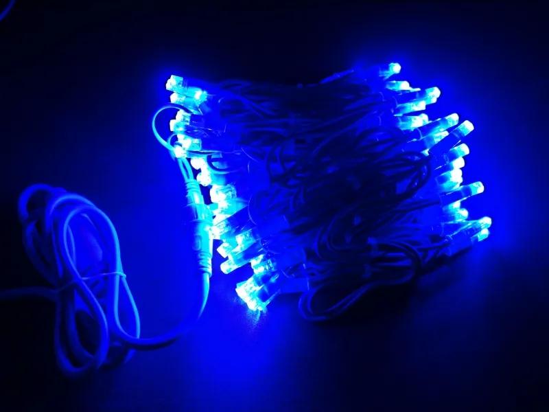 LED osvětlení venkovní - klasická, modrá, 10 m, modrý kabel