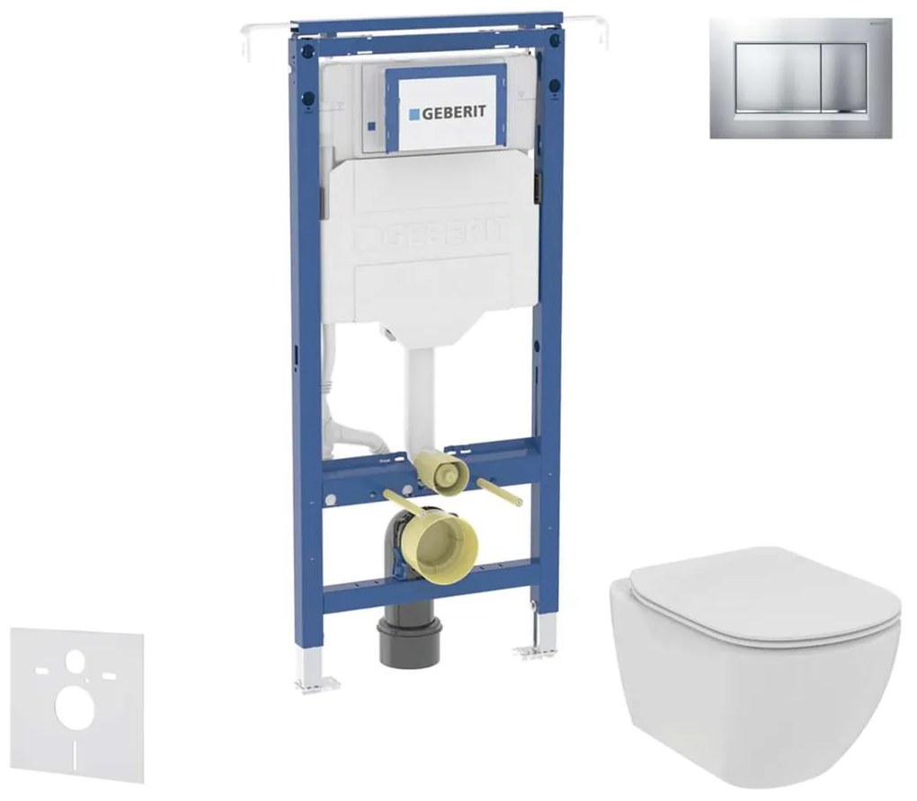 Geberit Duofix - Set předstěnové instalace, klozetu a sedátka Ideal Standard Tesi, tlačítka Sigma20, Rimless, SoftClose, matný chrom/chrom SANI11CD2107