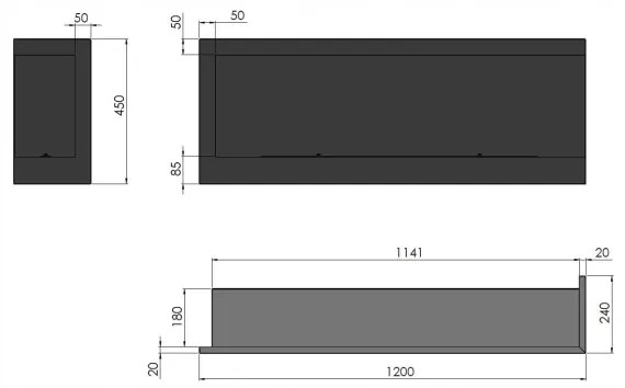 InFire - Rohový BIO krb 45x120 cm 3kW černá