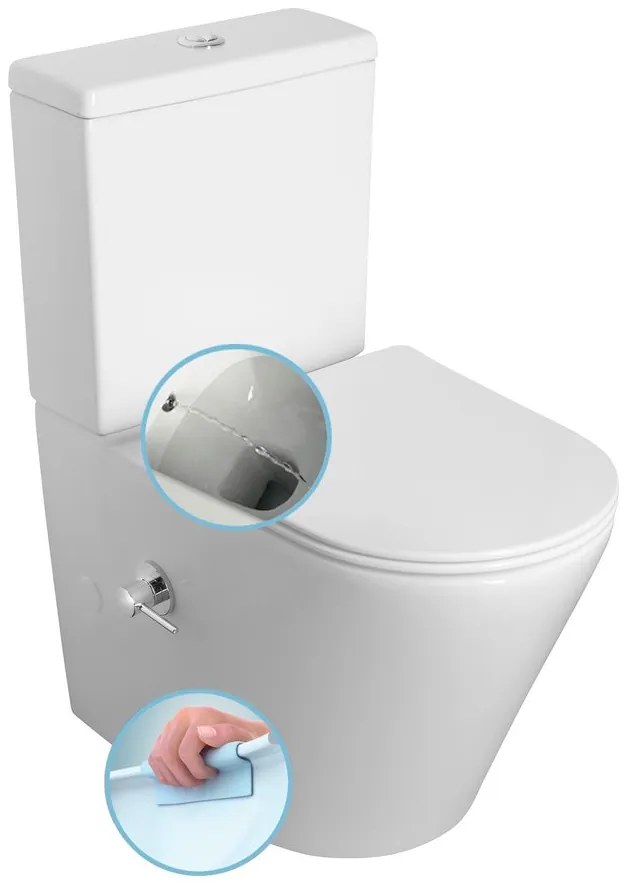 Sapho Sapho, PACO CLEANWASH WC kombi mísa, integrovaná baterie a bidetová sprška, spodní/zadní, bílá, PC1012RX