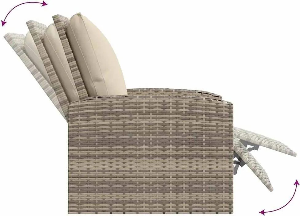 vidaXL Zahradní polohovací křeslo s poduškami polyratan [364105] Barva: Šedá