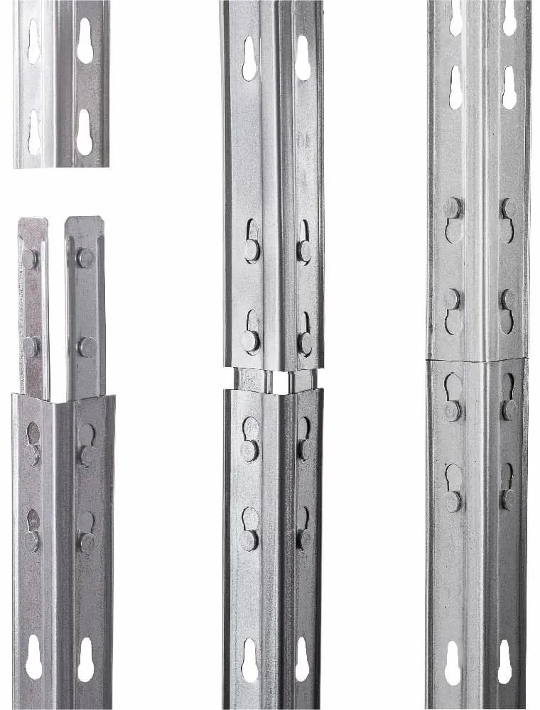 Rohový kovový regál RIVET, 180x90x45x64,5 cm, 4x HDF police, zinek