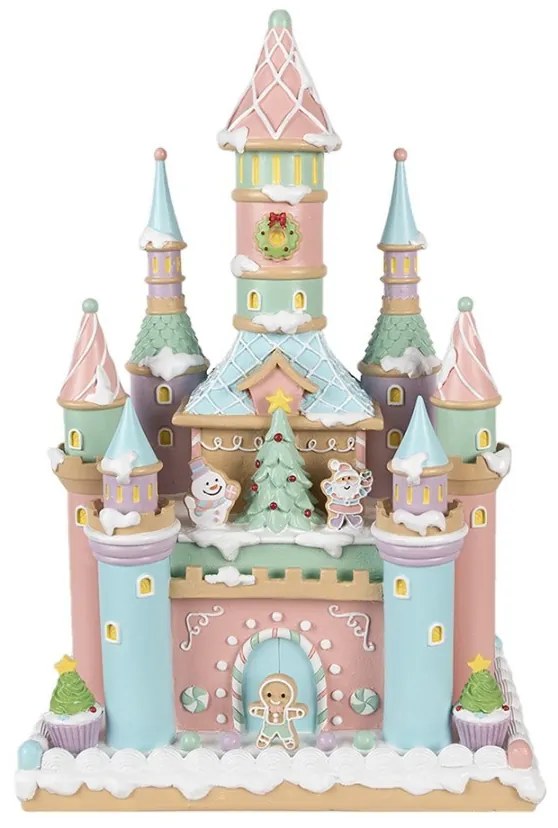 Růžovo-modrý perníkový zámek Gingerbread House Pastello - 27*18*42 cm