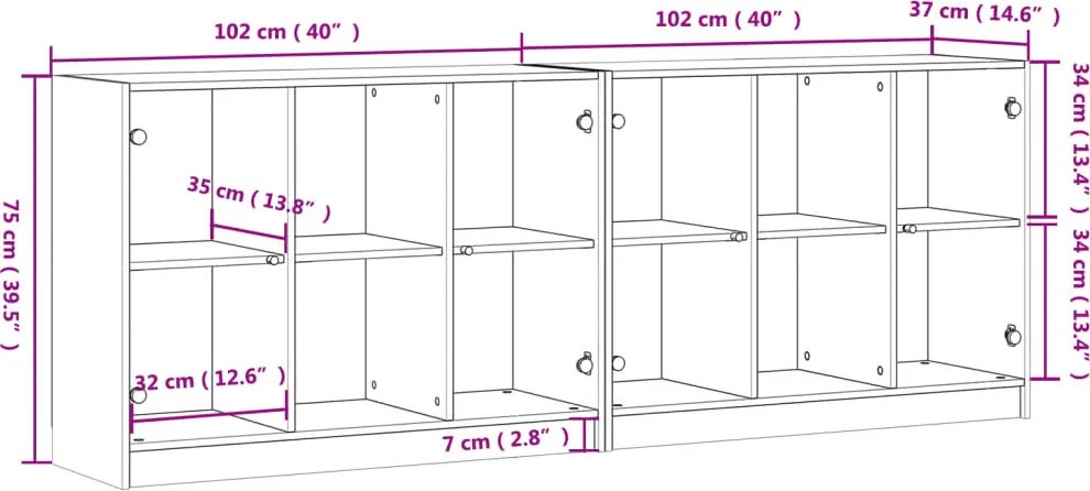 vidaXL Knihovna s dvířky 204 x 37 x 75 cm kompozitní dřevo [3206537] Barva: Betonová šedá