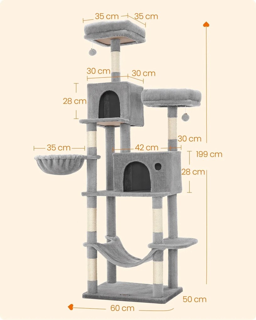 Škrabadlo pro kočky Beast 199 cm šedé/bílé