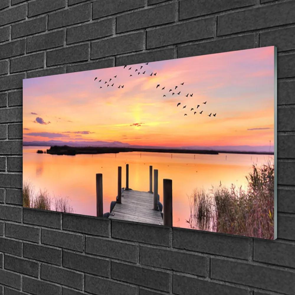 Obraz na skle Molo Západ Slunce Jezero 120x60 cm