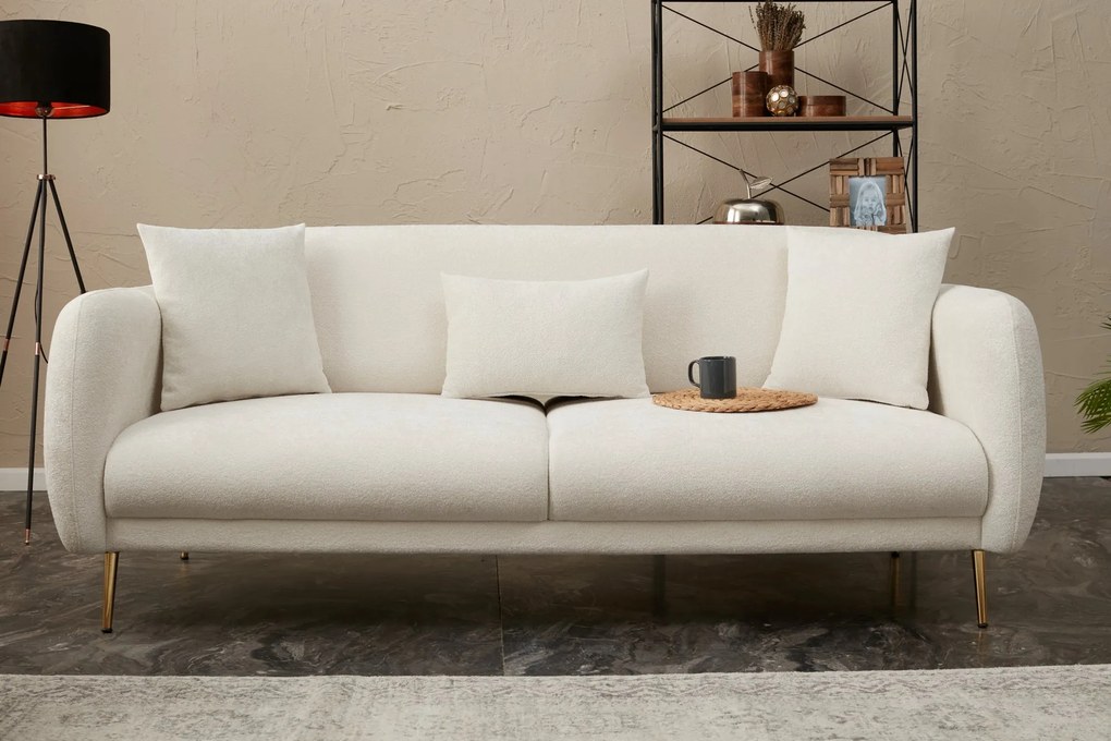 Atelier del Sofa 3-místná pohovka Simena - Cream, Krémová, Zlatá