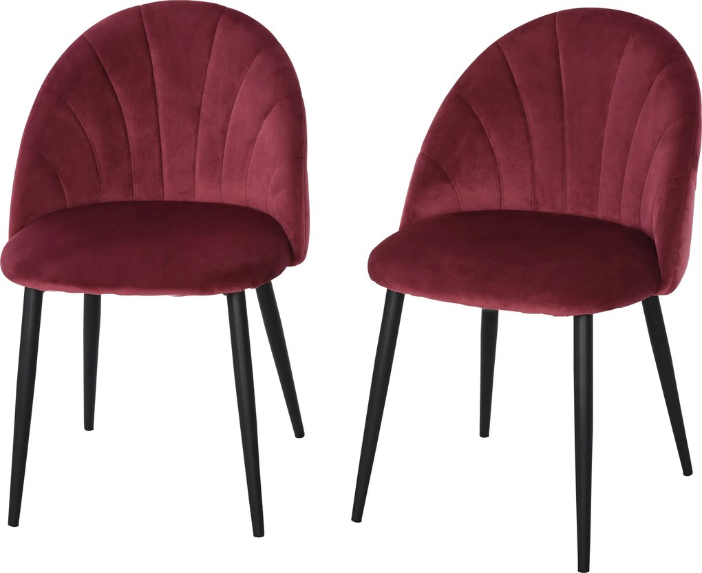 HOMCOM Sada 2 jídelních židlí Velours Bordeaux Černé kovové nohy Rozměry 52Š x 54H x 79V cm | Aosom
