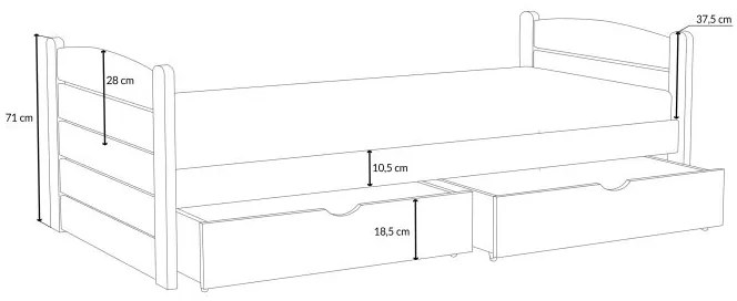 Dětská postel z masivu borovice URŠULA se šuplíky - 200x90 cm - BÍLÁ