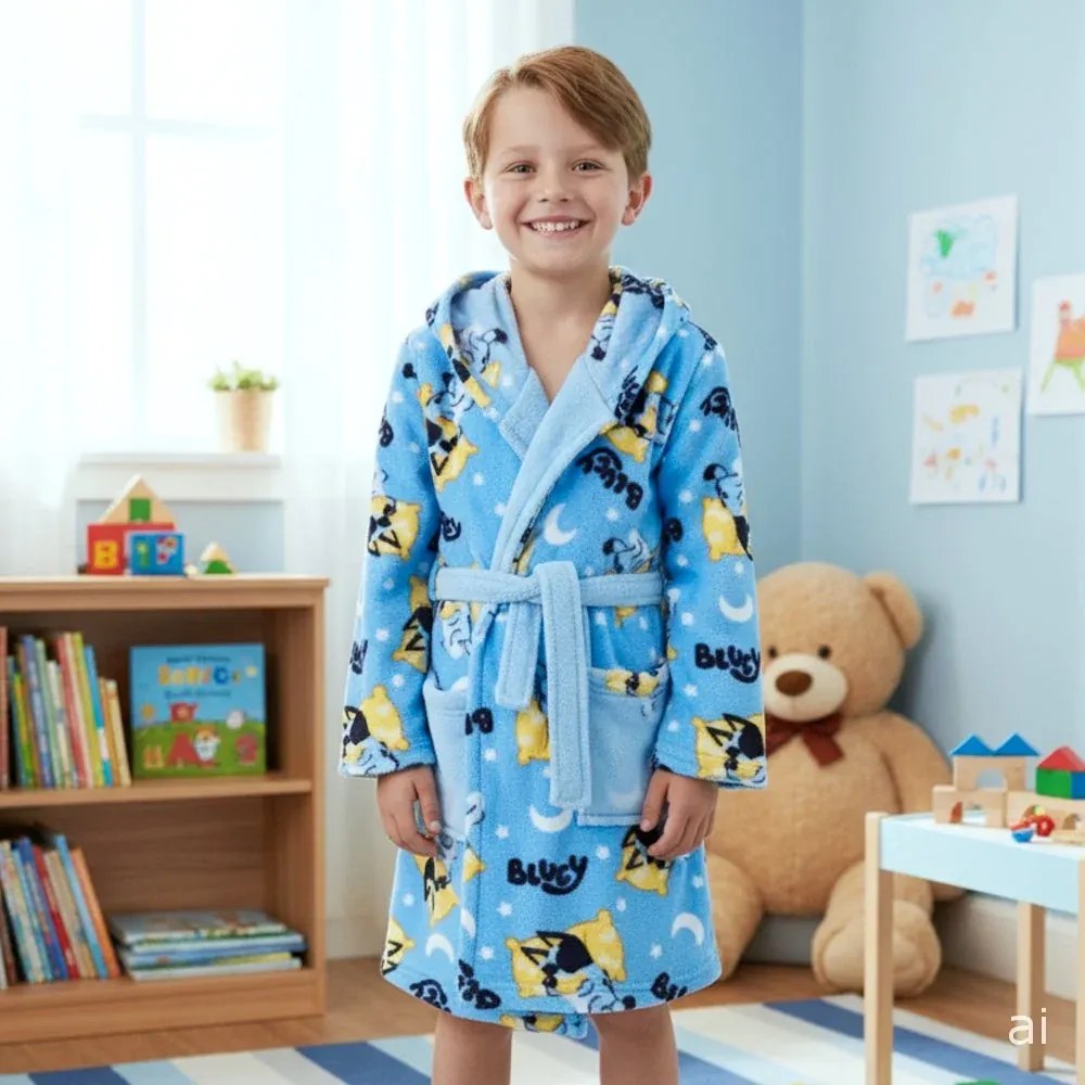 Dětský fleece župan s kapucí Bluey, EU 104