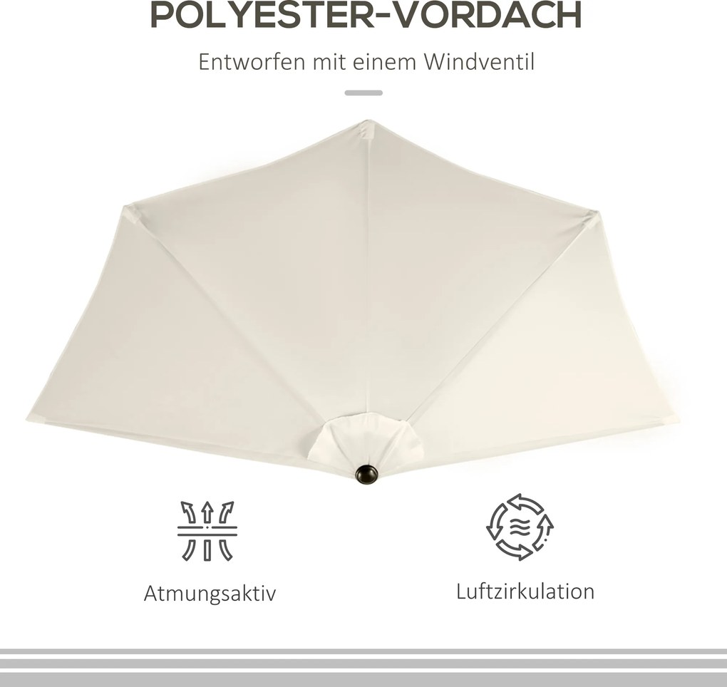 Outsunny slunečník půlkruhový kličkový kovový krémový bílý černý, UV ochrana pro terasu a zahradu | Aosom.de