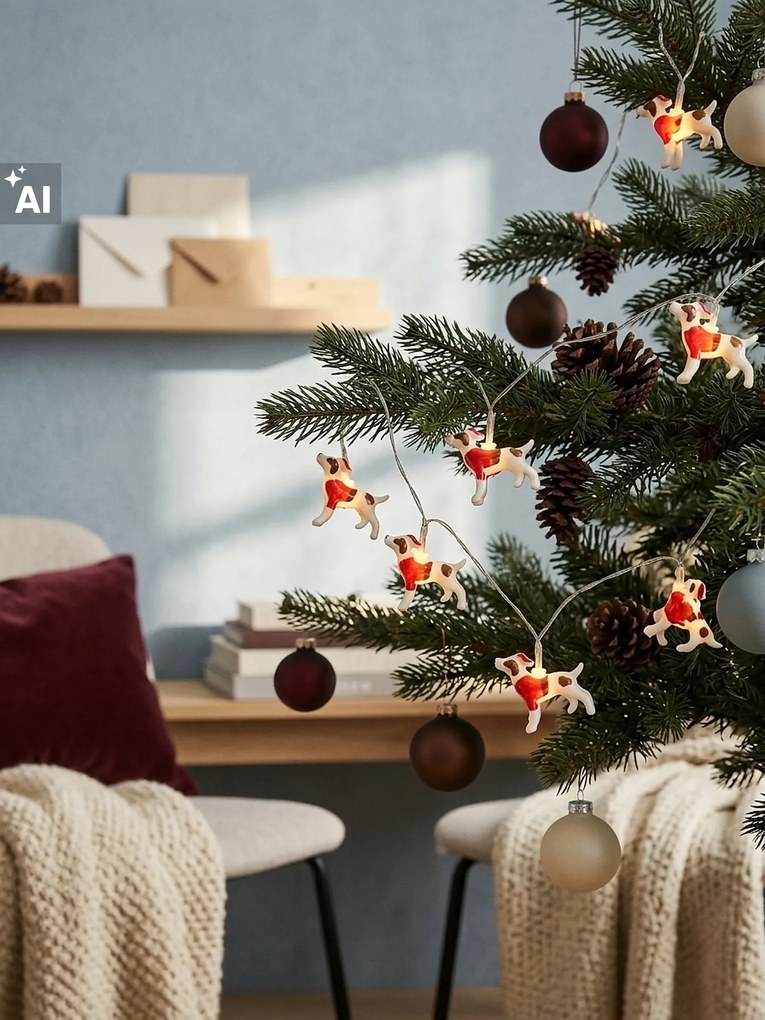 Sinsay - Vánoční LED světýlka s motivem psů v kostýmech Santa Clause - červená