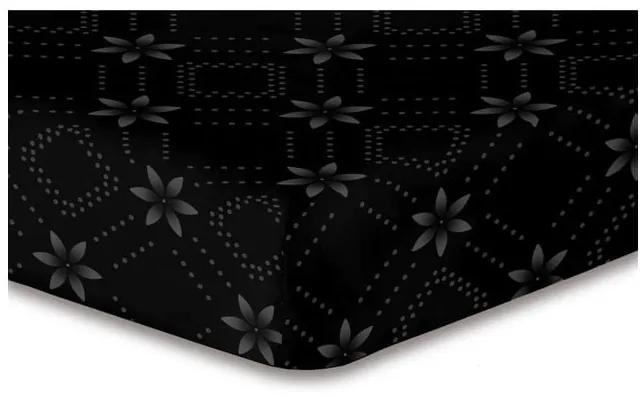 Černé elastické prostěradlo se vzorem DecoKing Hypnosis Snowynight, 100 x 200 cm