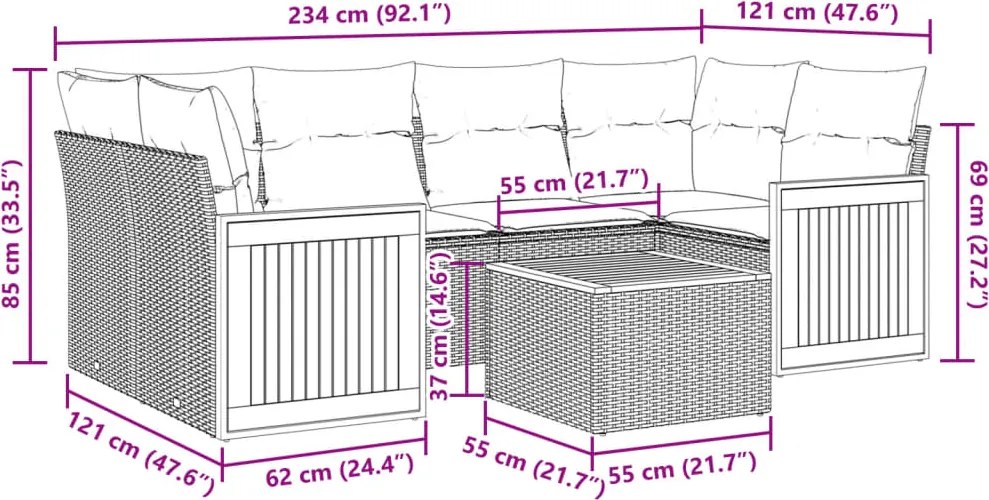 7dílná zahradní sedací souprava s poduškami černá polyratan 3259879