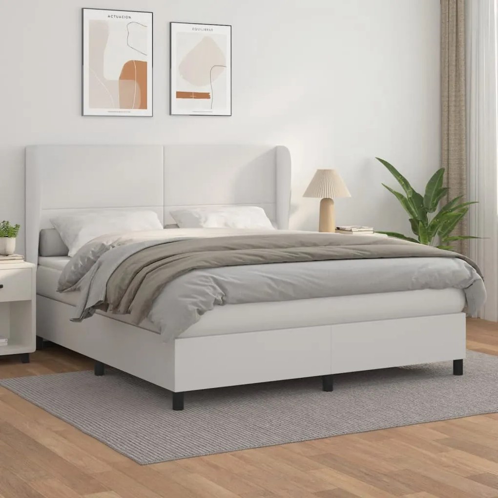 Box spring postel s matrací bílá 160x200 cm umělá kůže