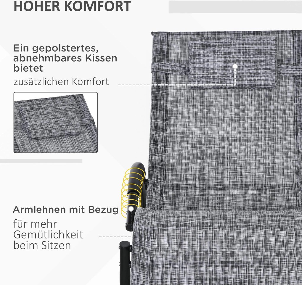 Outsunny Houpací Křeslo, Ergonomický Sluneční Ležící Křeslo do Zahrady, s Opěrkou Hlava, Houpací Křeslo, Textilene, pro Vnitřní a Venkovní Použití, Š…