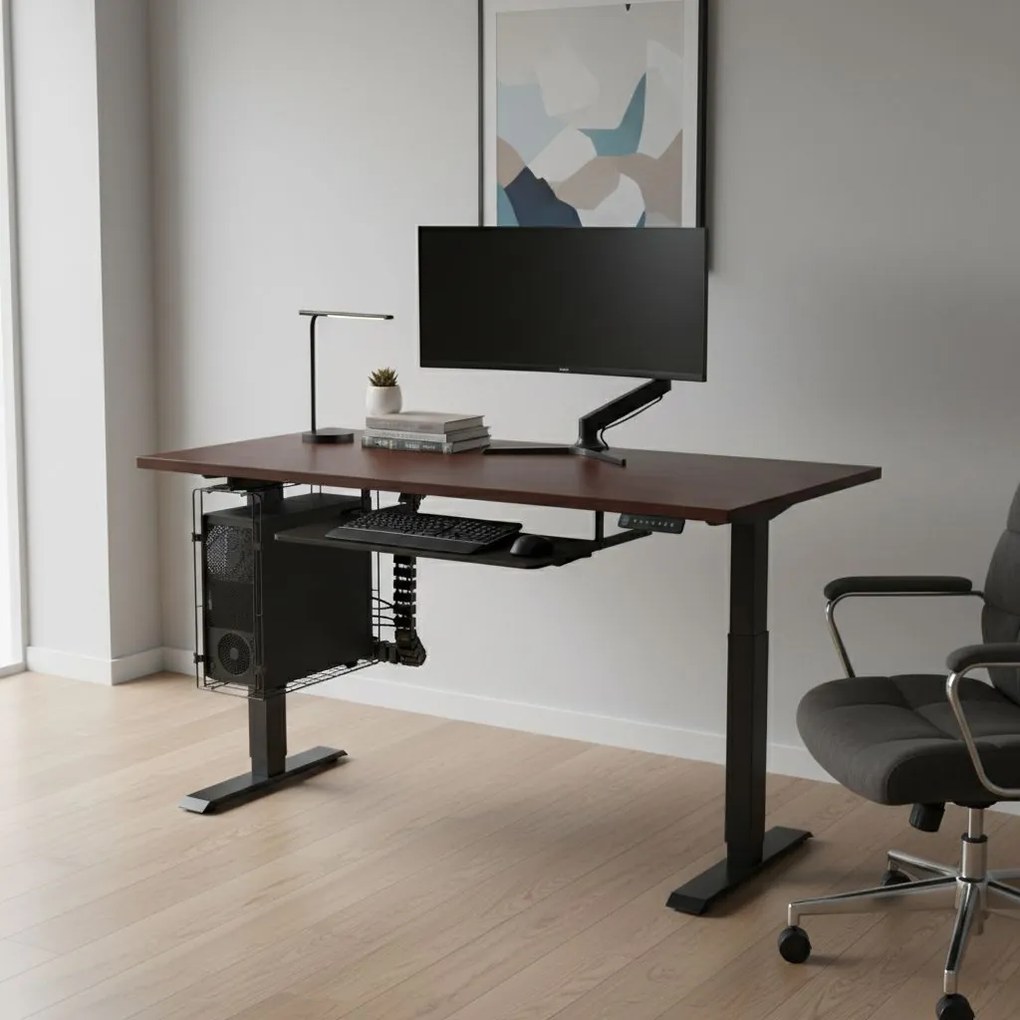 Výškově nastavitelný stůl OfficeTech B, 120 x 80 cm, černá podnož, wenge