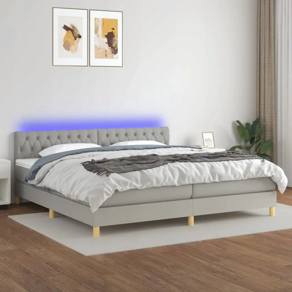 Box Spring Postel S Matrací A Led Textil Světle Šedá Prošívaný design 200