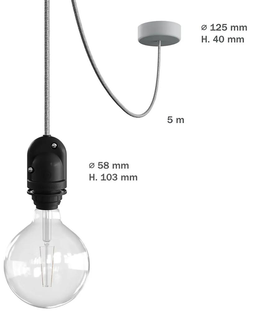 creative cables EIVA závěsná lampa do exteriéru pro stínidlo, 5m textilního kabelu, silikonový baldachýn a objímka, IP65 voděodolná Barva: Černý karbon