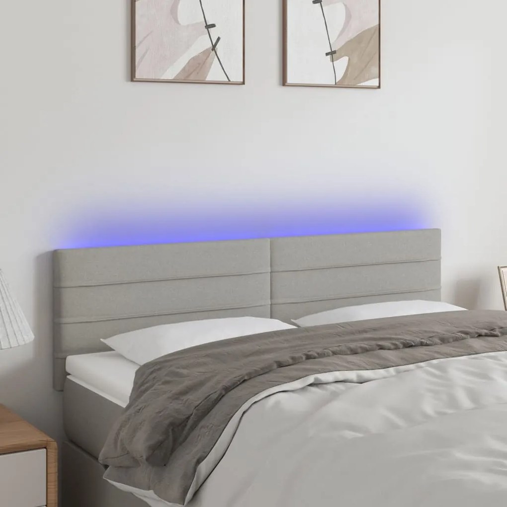 Čelo postele s LED světle šedé 144 x 5 x 78/88 cm textil 3121750