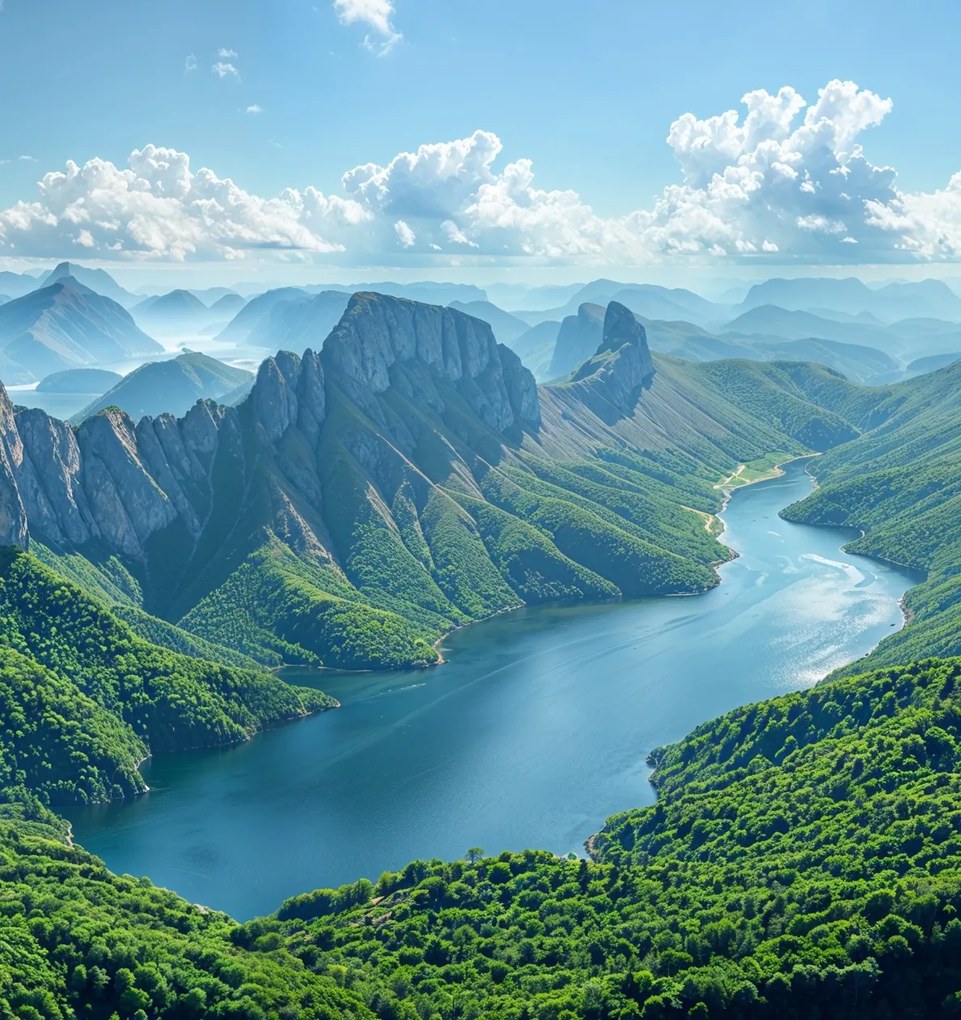 Obraz na plátně - Jezero skryté v horách FeelHappy.cz Velikost obrazu (šířka x výška): 270 x 90 cm