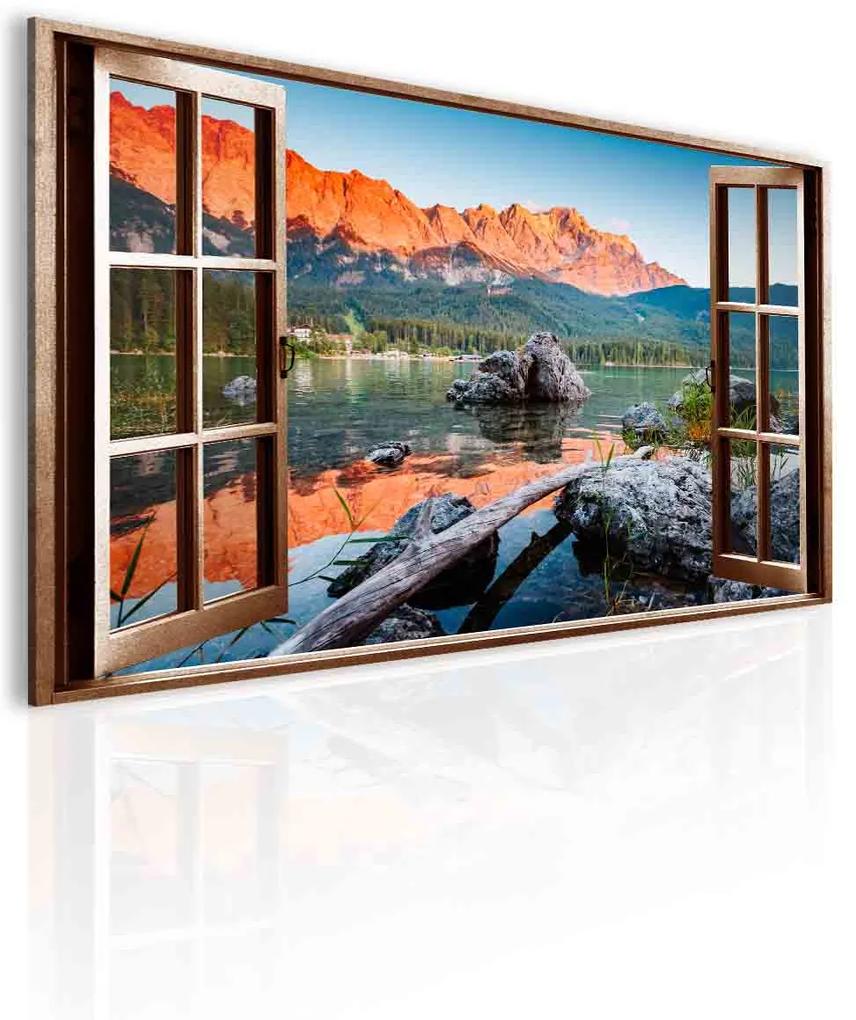 Malvis ® Obraz okno jezero Eibsee Velikost (šířka x výška): 90x60 cm