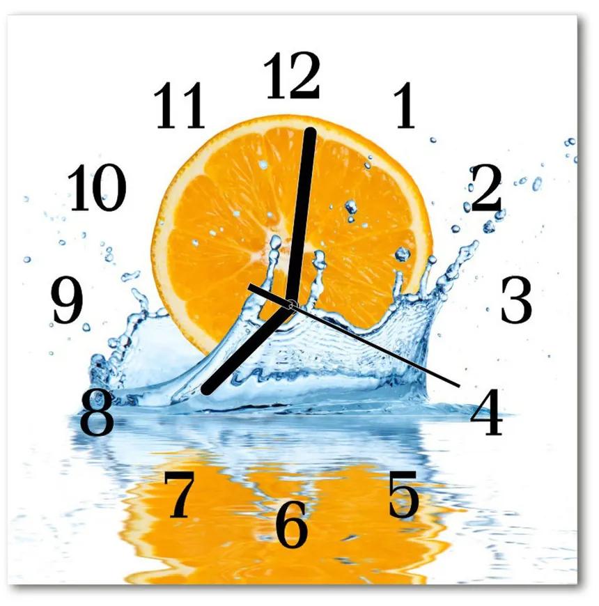 Skleněné hodiny čtvercové Oranžová voda 30x30 cm