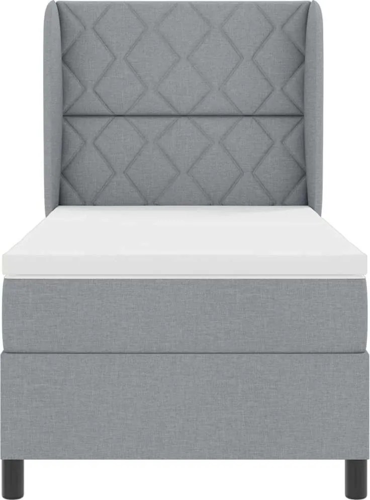 Postel s boxspringem s čelo Světle šedá 100 x 200 cm textil 3340613