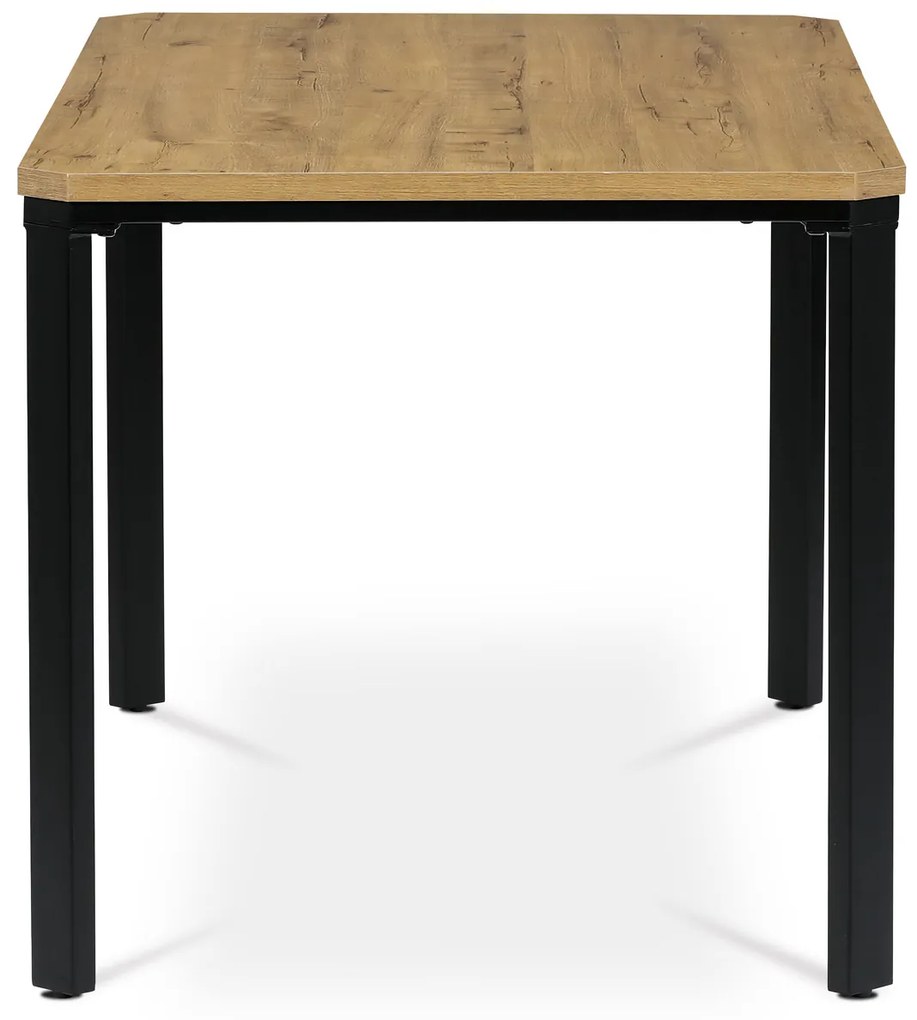 Jídelní stůl AT-621 OAK, 140x80 cm, MDF deska, dýha divoký dub, kov černý lak mat