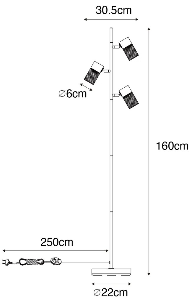 Průmyslová stojací lampa černá 3-světlo - Jim