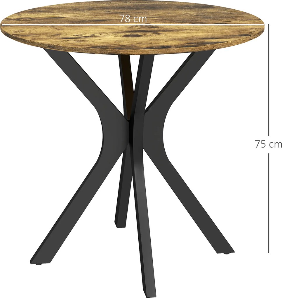 HOMCOM Jídelní stůl, Kulatý kuchyňský stůl, Moderní jídelní stůl Konferenční stolek s ocelovým rámem, Barový stůl pro 2 osoby, Ø78 x 75 cm, Rustikáln…