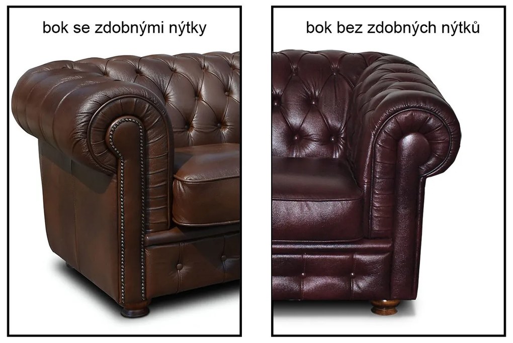 ASKONT Chesterfield Windsor Kožené křeslo 1M Puncované / bez puncování