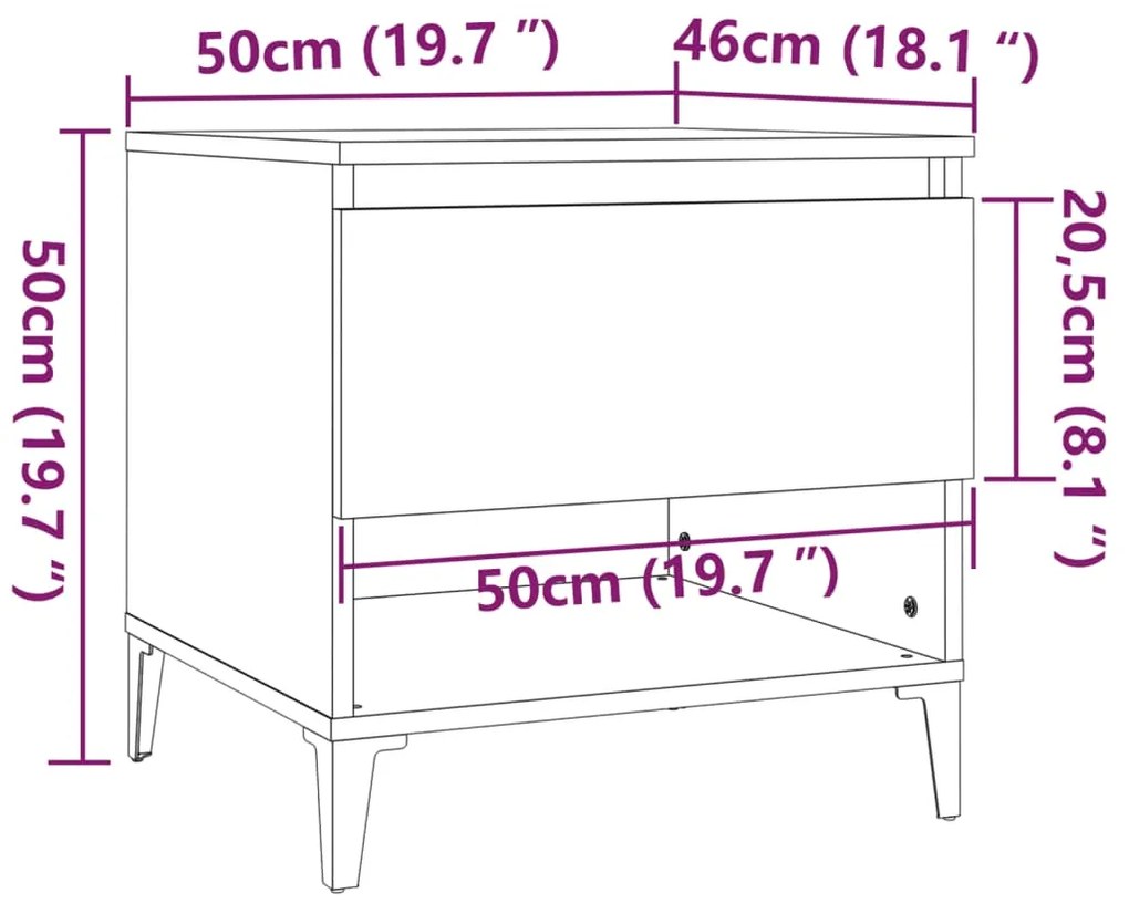 Odkládací stolek hnědý dub 50 x 46 x 50 cm kompozitní dřevo - Default Title