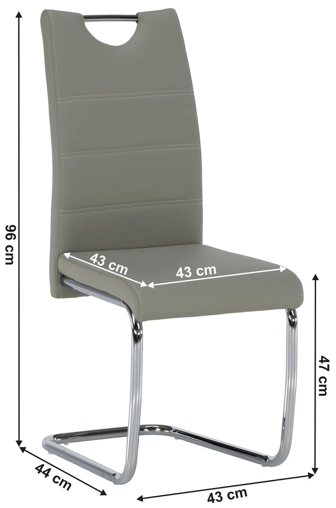 Kondela Jídelní židle, ekokůže světle šedá, světlé šití / chrom, ABIRA NEW