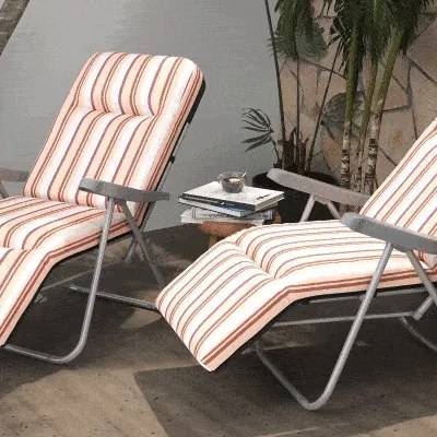Outsunny Outdoorové lehátko set 2 ks, nastavitelný do 5 poloh s polštářem, 60x75x102 cm, šedá/oranžová