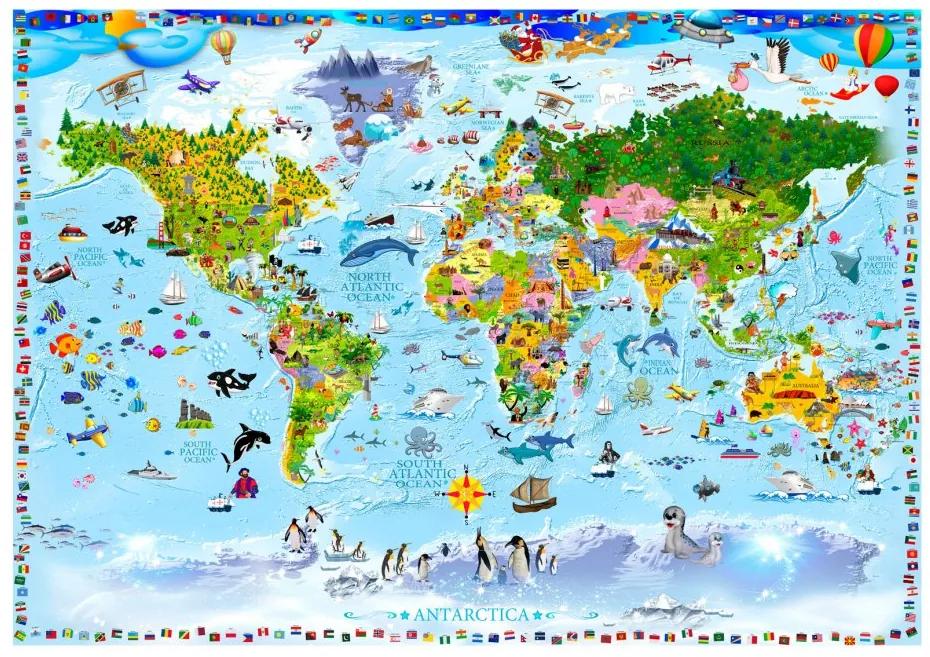 Samolepící fototapeta - Mapa světa pro děti 245x175