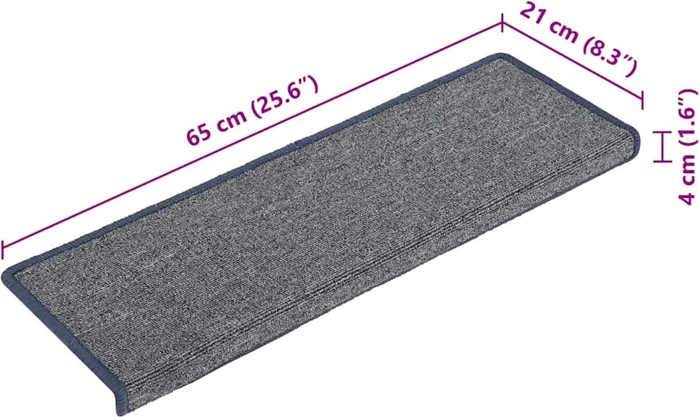 Schodové rohože 15 ks 65 x 21 x 4 cm světle šedé a modré s obdélníkovým okrajem 326200