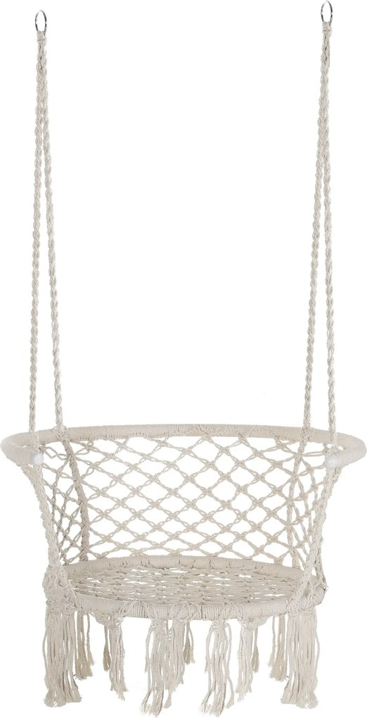 Outsunny Boho Chic Styl Zahradní Houpací Síť, Polyester a Makramé Zavěšené Křeslo pro Vnitřní a Venkovní Použití, Krémové, 80x60x36cm | Aosom