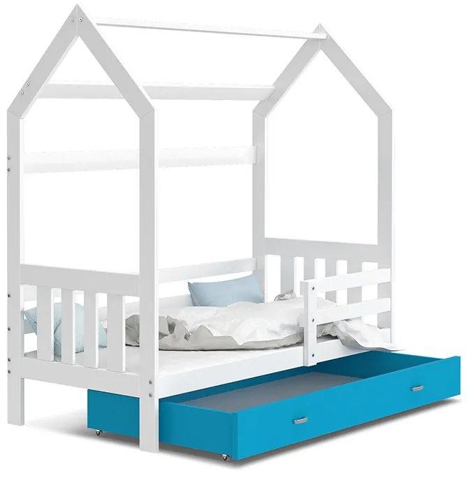 BabyBeds Dětská postel domeček se zábranou a úložným prostorem bílá Velikost postele: 160x80 cm, Barva šuplíku: Růžová