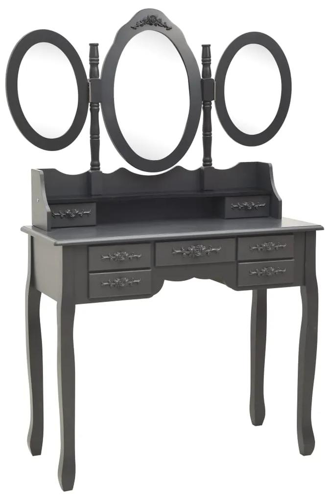 vidaXL Toaletní stolek se stoličkou a 3dílné skládací zrcadlo šedý