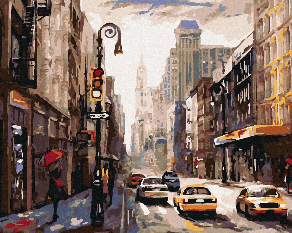Malování podle čísel žena s deštníkem v new yorku, 40x50 cm, bez rámu a bez vypnutí plátna