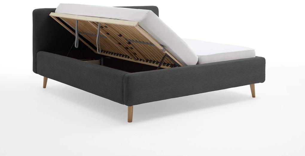 Čalouněná postel taupe s úložným prostorem 140 x 200 cm manšestr černá MUZZA